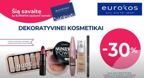 Dekoratyvinei kosmetikai -30% ir dar daugiau pasiūlymų! | Eurokos.lt